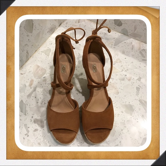 UGG | Shoes | Ugg Reagan Chestnut Suede Wedge Sandals | Poshmark